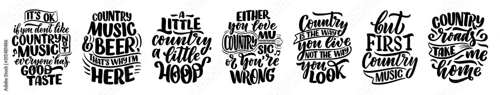 Set with Country Music lettering quotes for festival live event poster ...