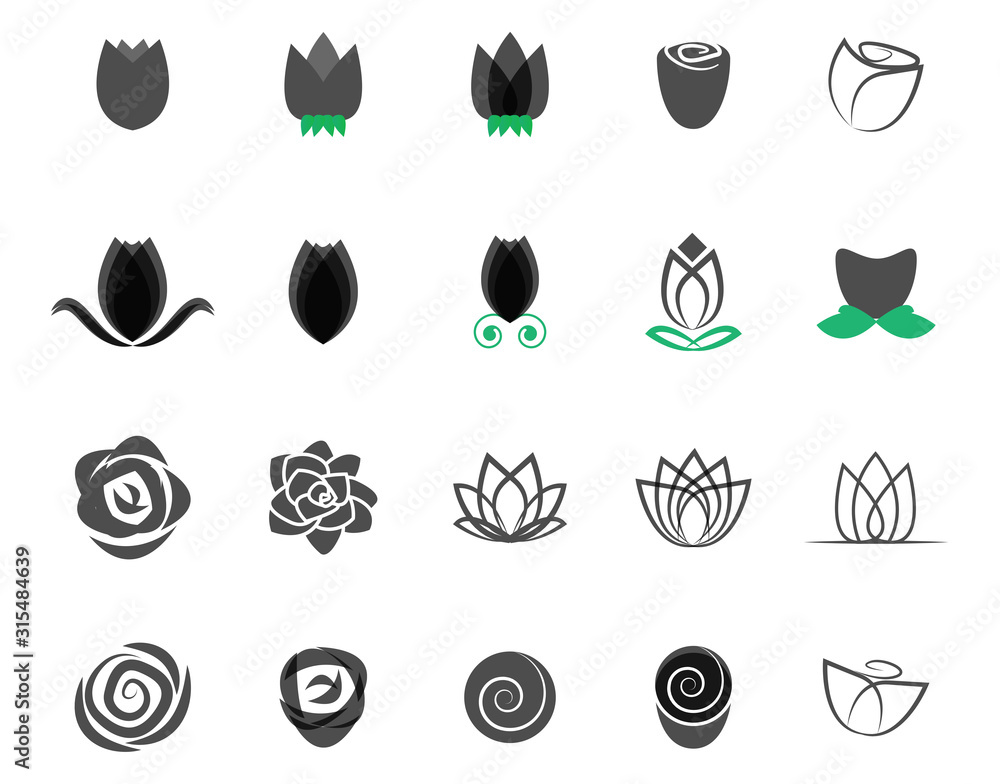 Rose Flower Icon Set - Isolated On White Background - Vector ...