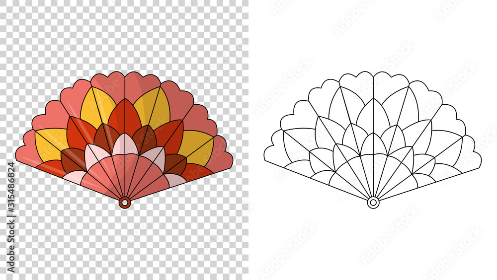 Asian fans. Colored hand traditional fan isolated on transparent ...