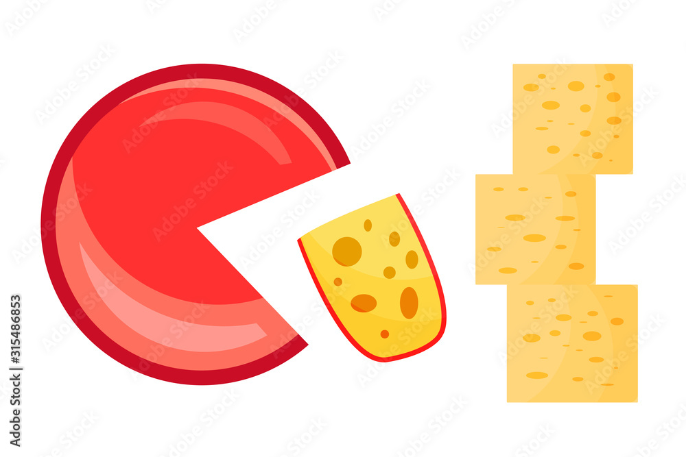 Sliced cheese. Modern flat style realistic vector illustration icons ...