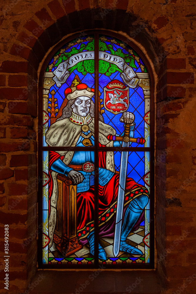 A window with a stained glass window depicting Vitovt - the Grand Duke ...