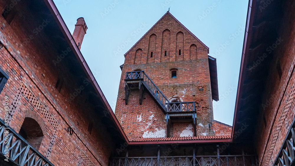 Medieval red brick castle on island in Trakai, Lithuania. Stock Photo ...