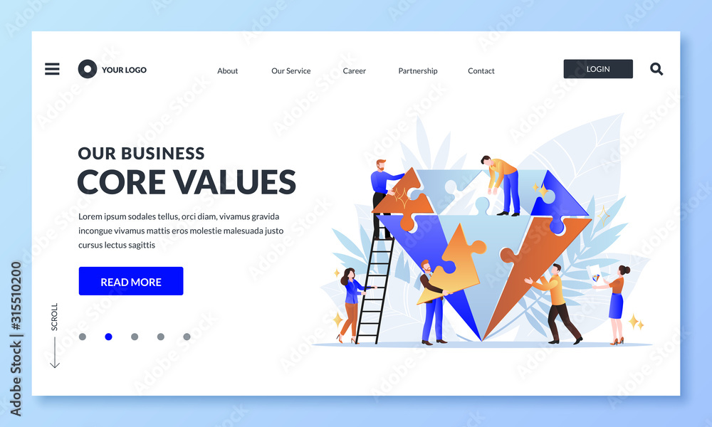 Business core value concept. Vector flat cartoon illustration. People ...