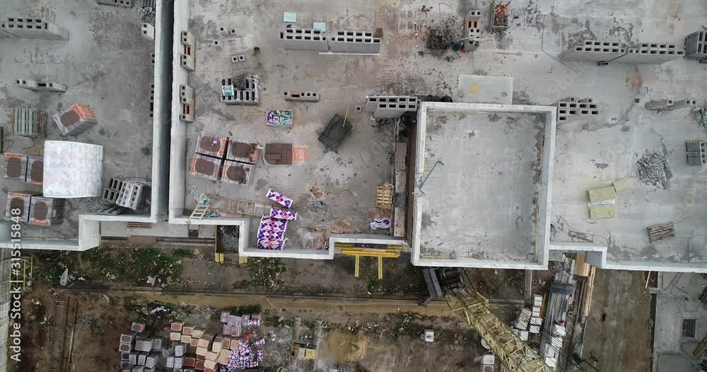 Aerial view on construction of multi-storey residential building in the ...
