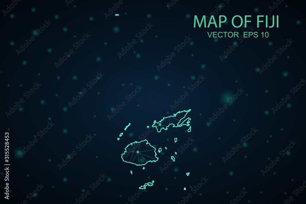 Fiji map - blue geometric rumpled triangular low poly style gradient ...