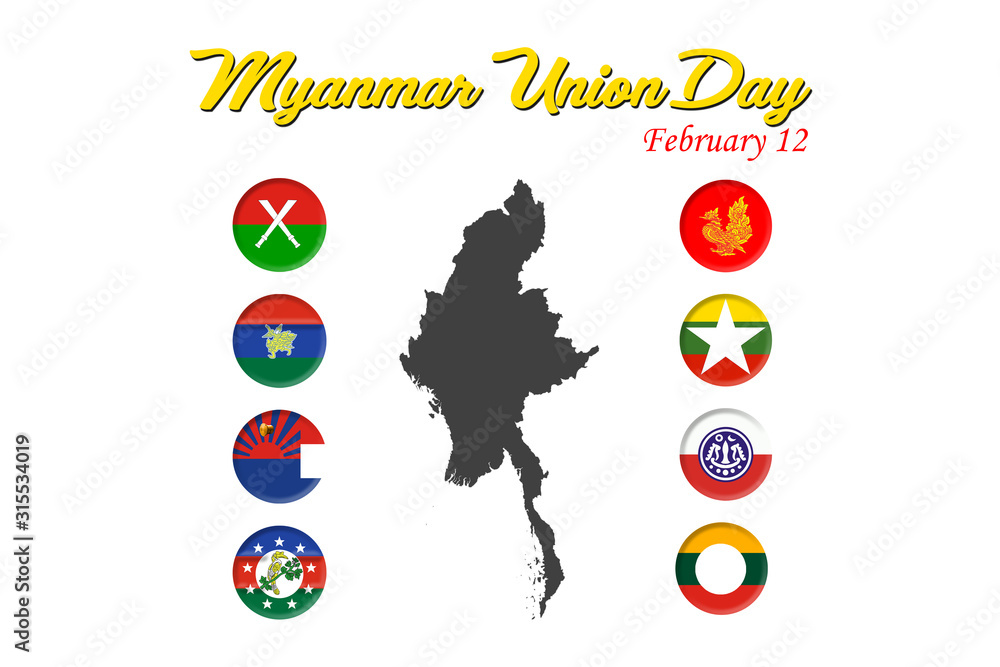 Myanmar Union day on February 12; flag of eight ethnic groups on both ...