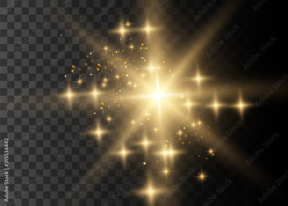Star explodes on transparent background. Sparkling magic dust particles ...