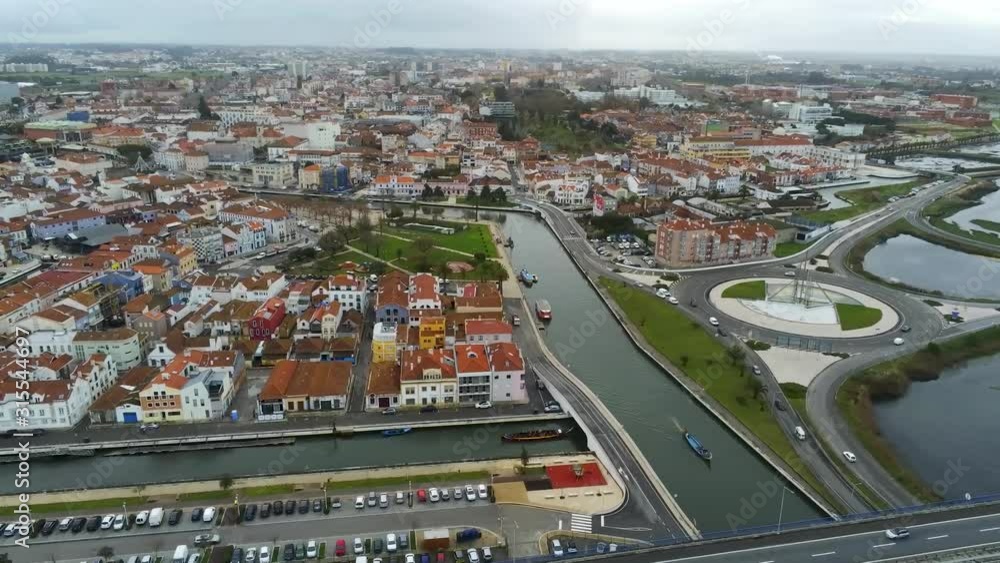 Aveiro, Portugal, Drone Aerial Panorama, View of Water Canals, Boats ...