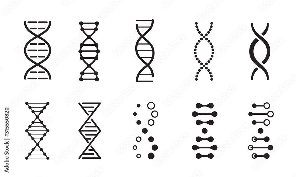 DNA icon collection. Bio code molecule symbols. Pictogram of Dna vector ...