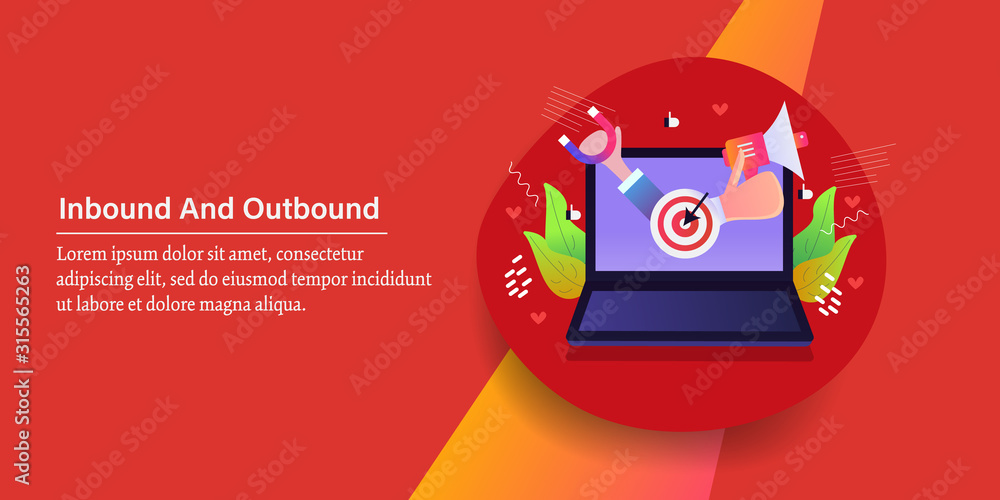 Inbound marketing and outbound marketing concept. Web banner template ...