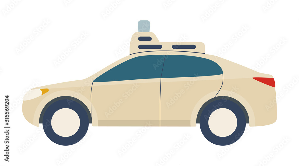 Driverless Car, autonomous vehicle, auto with autopilot. Vector ...