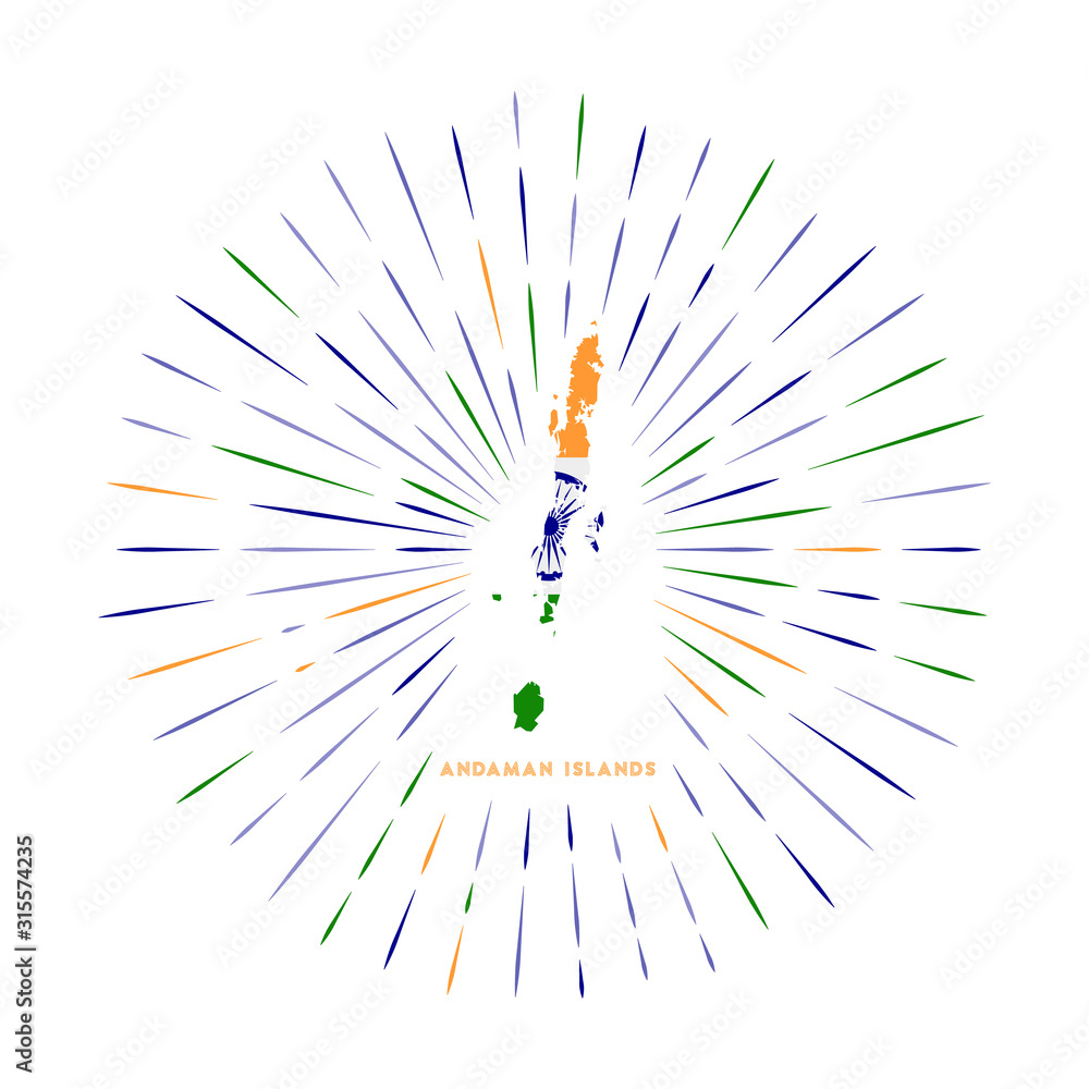 Andaman Islands sunburst badge. The island sign with map of Andaman ...