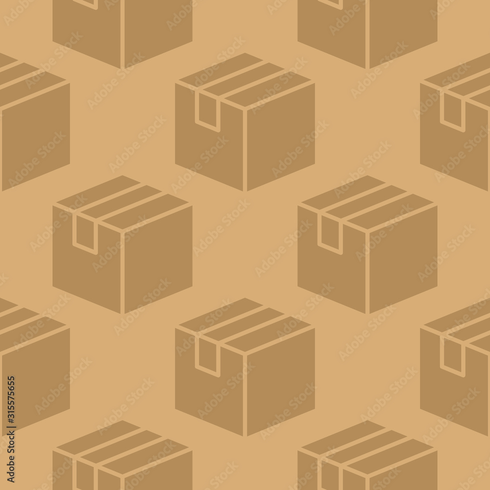 Delivery box background, cargo package seamless pattern. Various open and closed cardboard boxes ...