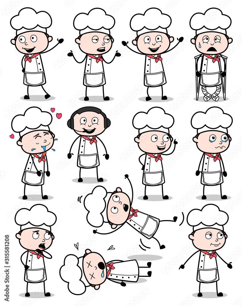 Different Types of Cartoon Chef Poses - Set of Concepts Vector ...