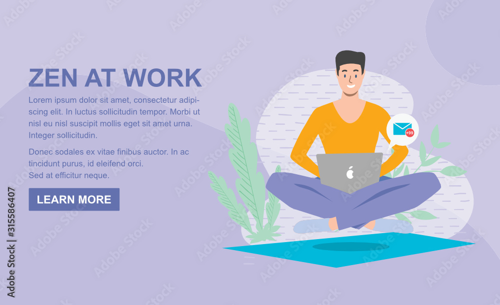 Zen at work Man flying with laptop and many emails Stock Vector | Adobe ...