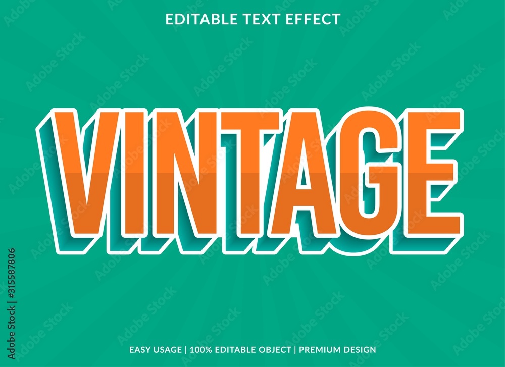 vintage text effect template with 3d retro type style and bold text ...