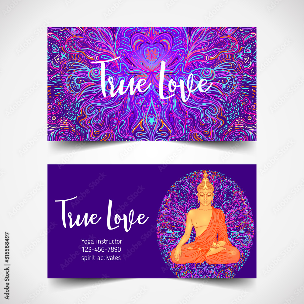 Yoga card, flyer, poster, mat design. Colorful neon template for ...