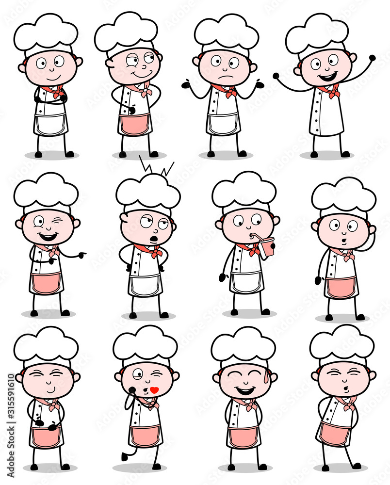 Cartoon Chef Poses Collection - Set of Concepts Vector illustrations ...