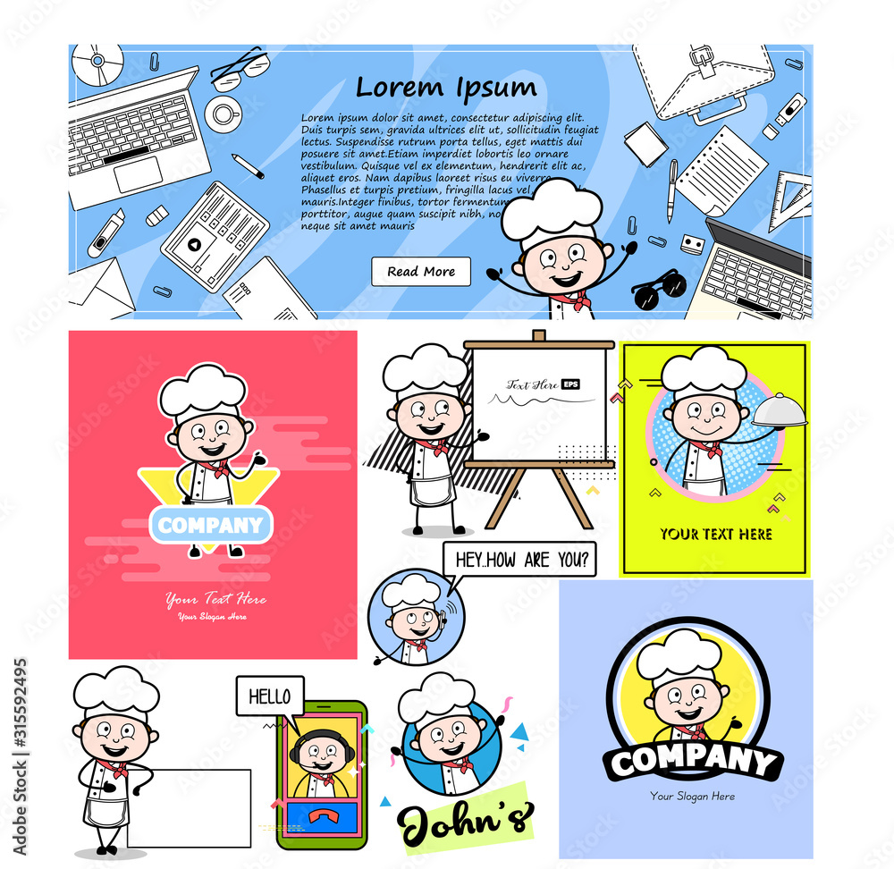 Cartoon Chef with Various Templates - Set of Concepts Vector ...