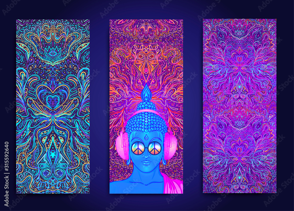 Yoga card, flyer, poster, mat design. Colorful neon template for ...