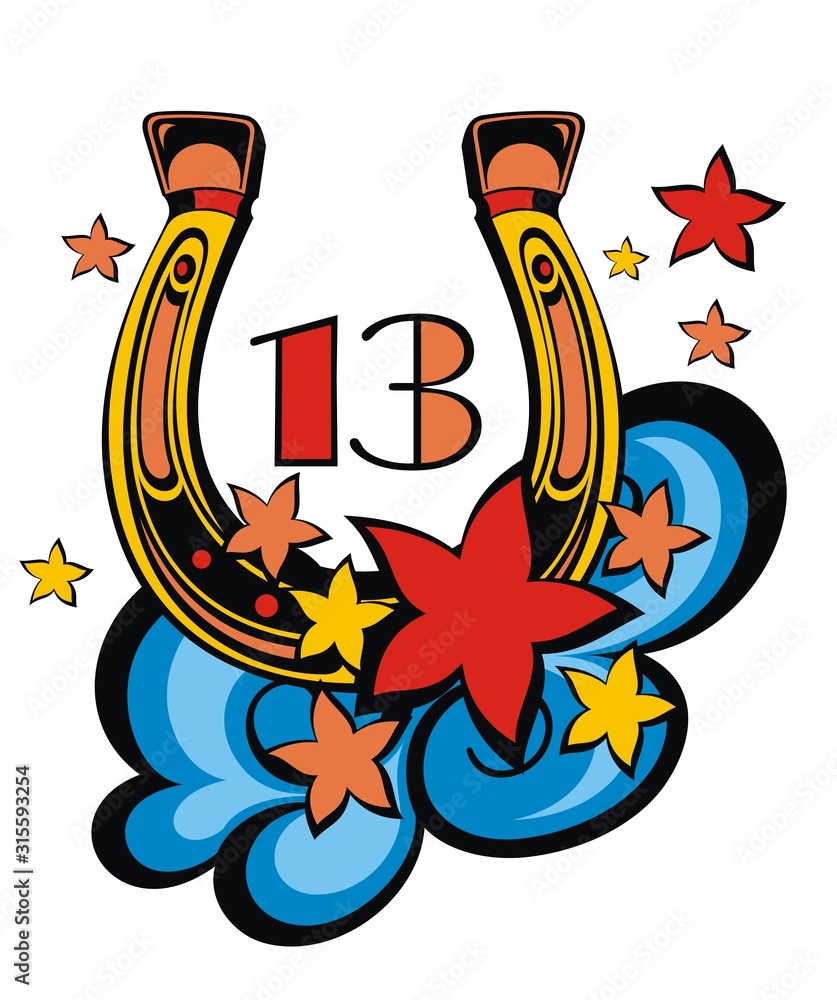 Horseshoe symbol or label. Good luck, 13. Old school tattoo Stock ...
