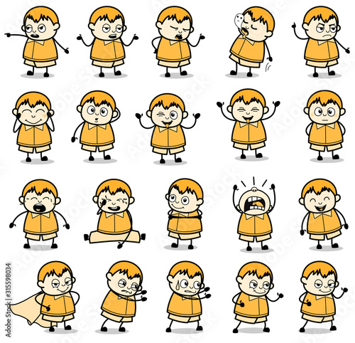 Various Comic Fat Boy Poses - Set of Vintage Concepts Vector ...