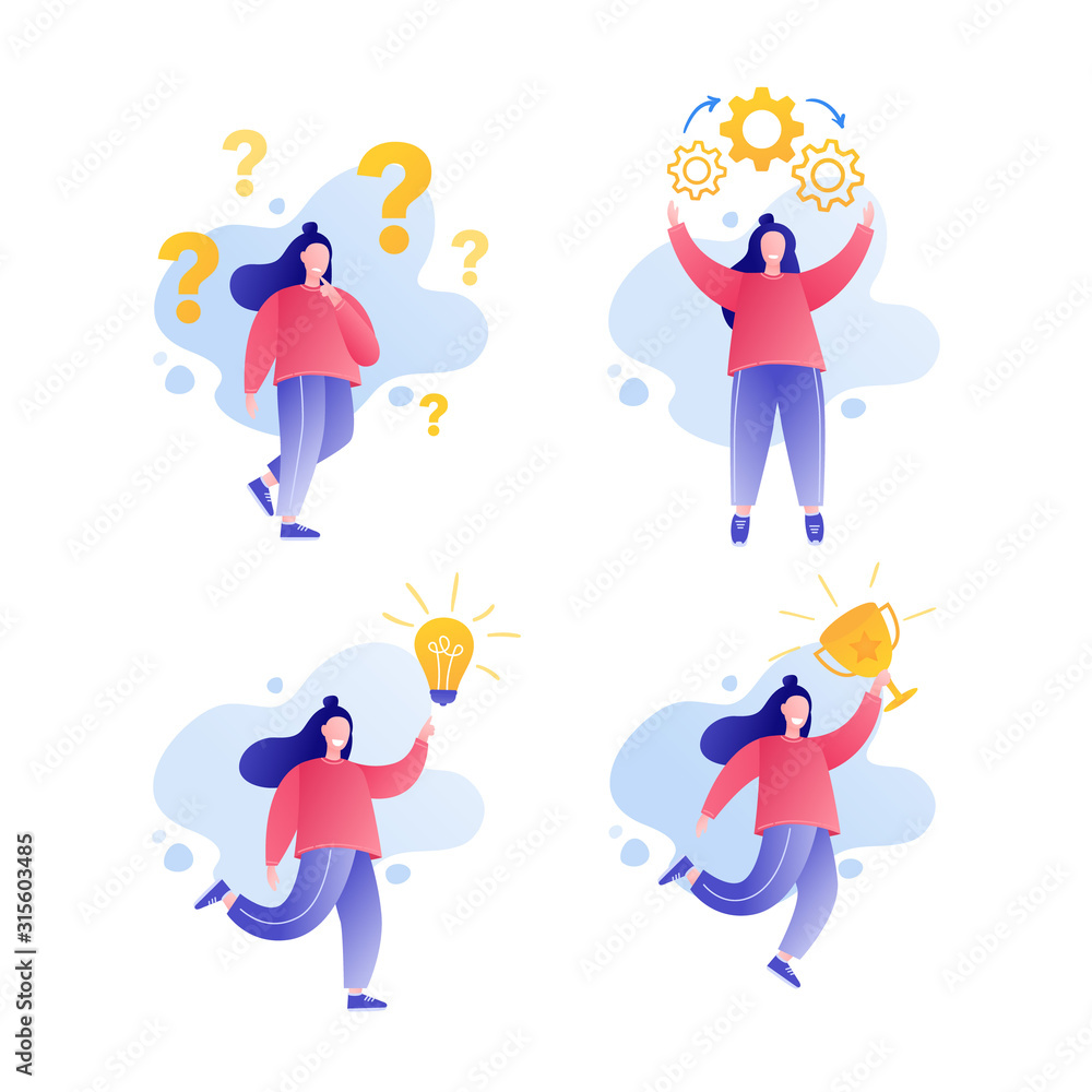 Brainstorm. Businesswoman solving a problem. Steps decision problem ... Brainstorm. Businesswoman solving a problem. Steps decision problem ...