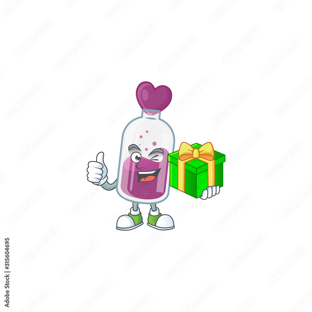 Smiley purple potion character with gift box Stock Vector | Adobe Stock