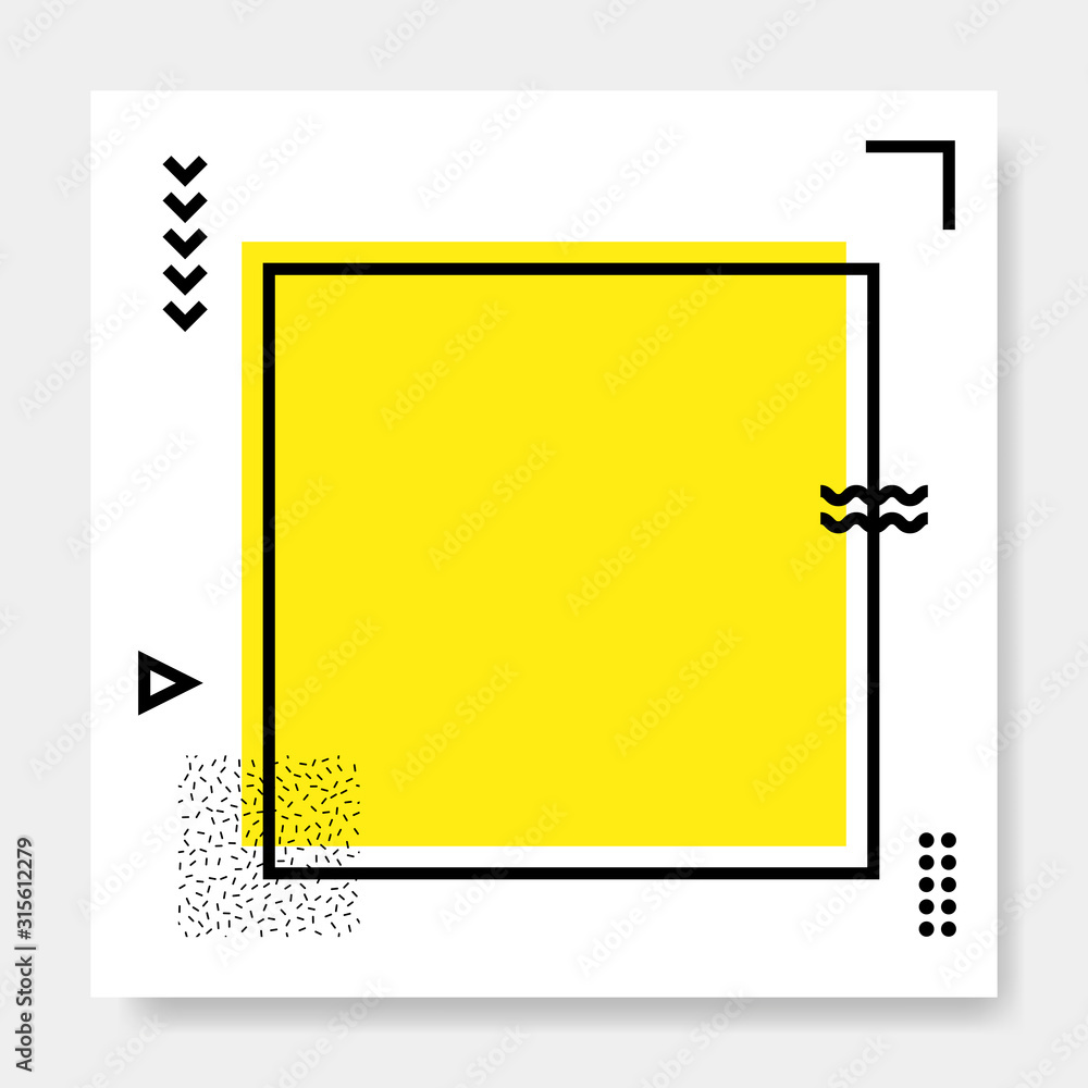 Abstract geometric frame. Memphis square cards, funky stripes and dots ...