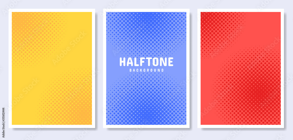 Vettoriale Stock Pop Art Style Posters set. Halftone circle in color ...