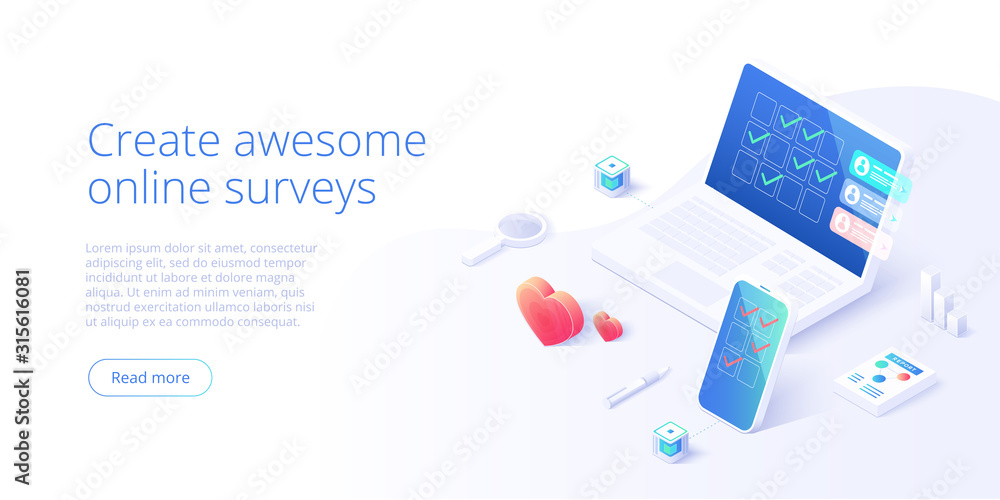 Online survey concept in isometric vector illustration. Feedback ...