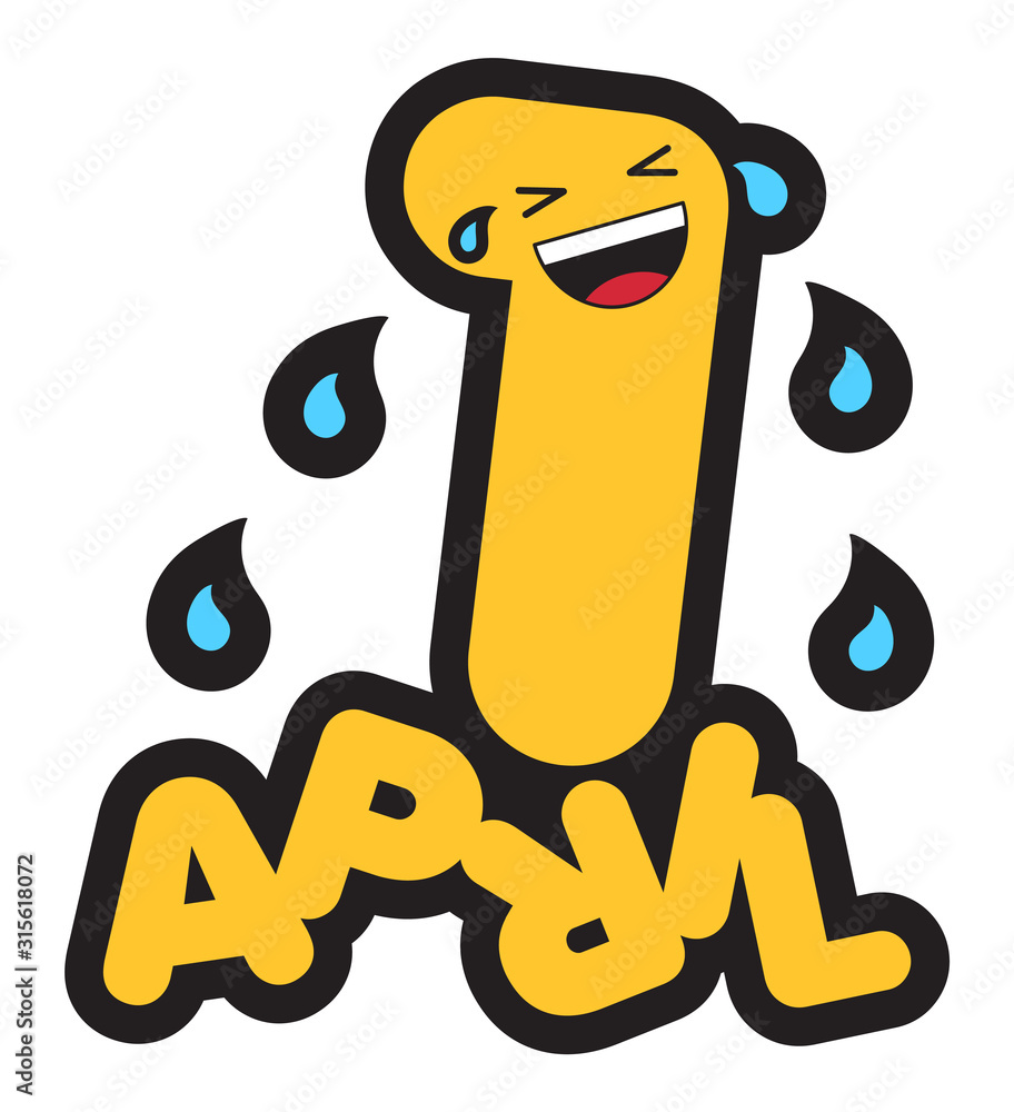 First of April also called: April fools day. Symbol with laughing face ...
