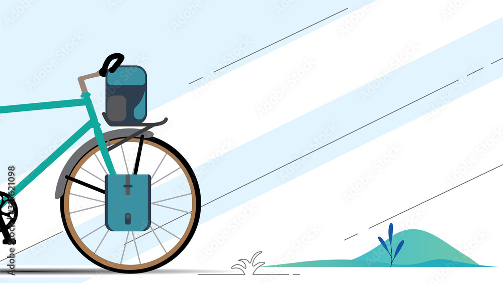 Vector illustration of touring bike with bikepacking bags and tent in ...