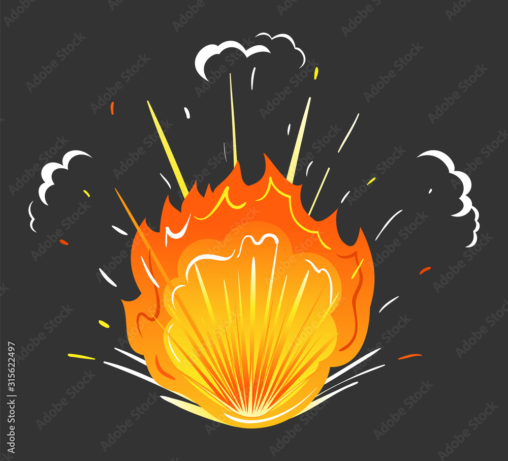 Flammable element, isolated icon of explosion with sparkles and flame ...