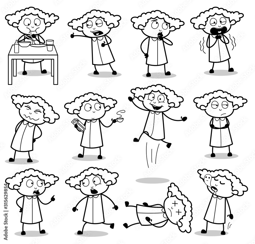 Set of Retro Cartoon Poses of Office Lady - Collection of Concepts ...