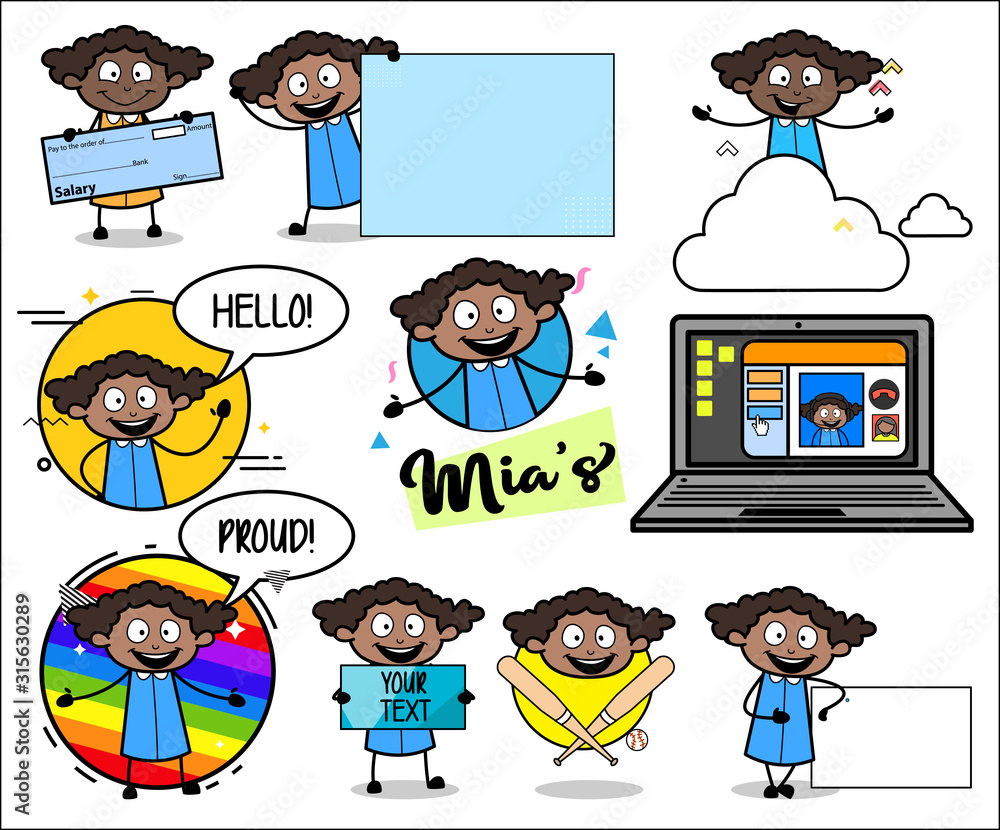 Comic Art of Office Lady Poses - Set of Concepts Vector illustrations ...