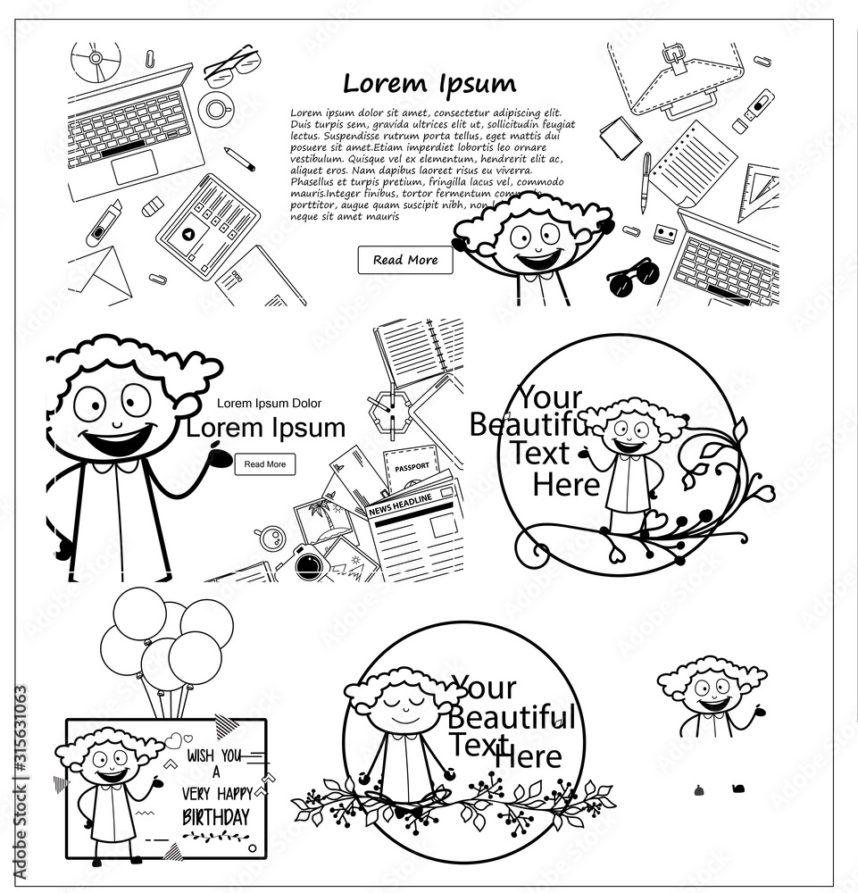 Drawing Art of Office Lady Concepts - Set of Comic Vector illustrations ...