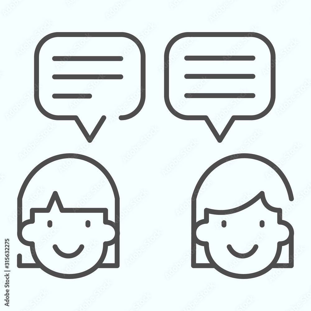 Dialogue thin line icon. Two speaking people vector illustration ...