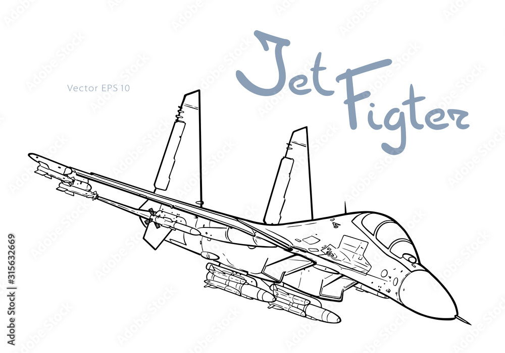 Modern Russian jet fighter aircraft. Vector draw Stock Vector | Adobe Stock