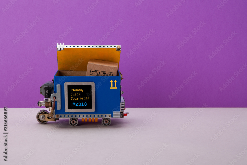 Autonomous delivery robot black media interface. Local transportation ...