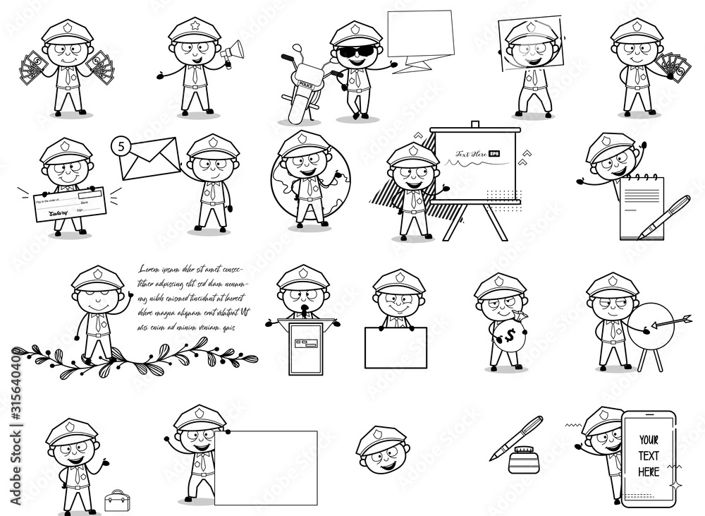 Retro Drawing of Policeman Cop Character - Comic Concepts Vector ...