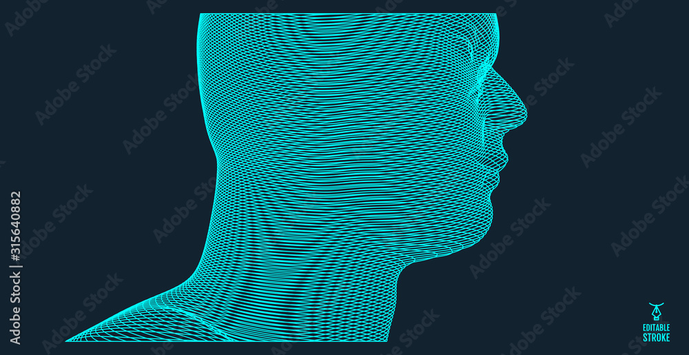 3d human face created in grid style. Artificial intelligence concept ...