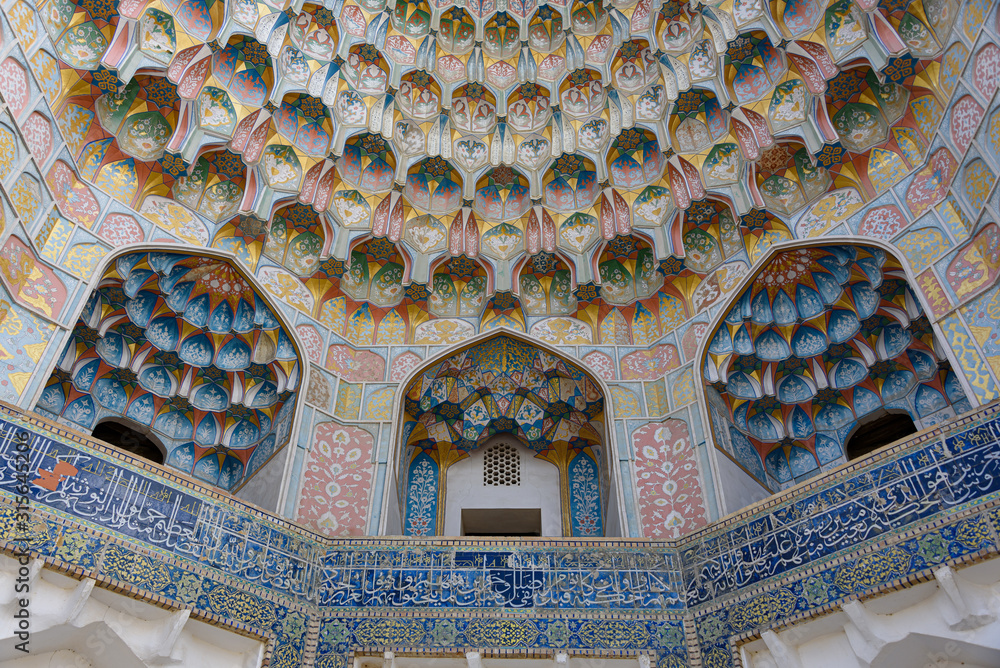 Beautiful decoration iwan / front facade of Abdulaziz Khan Madrassah ...