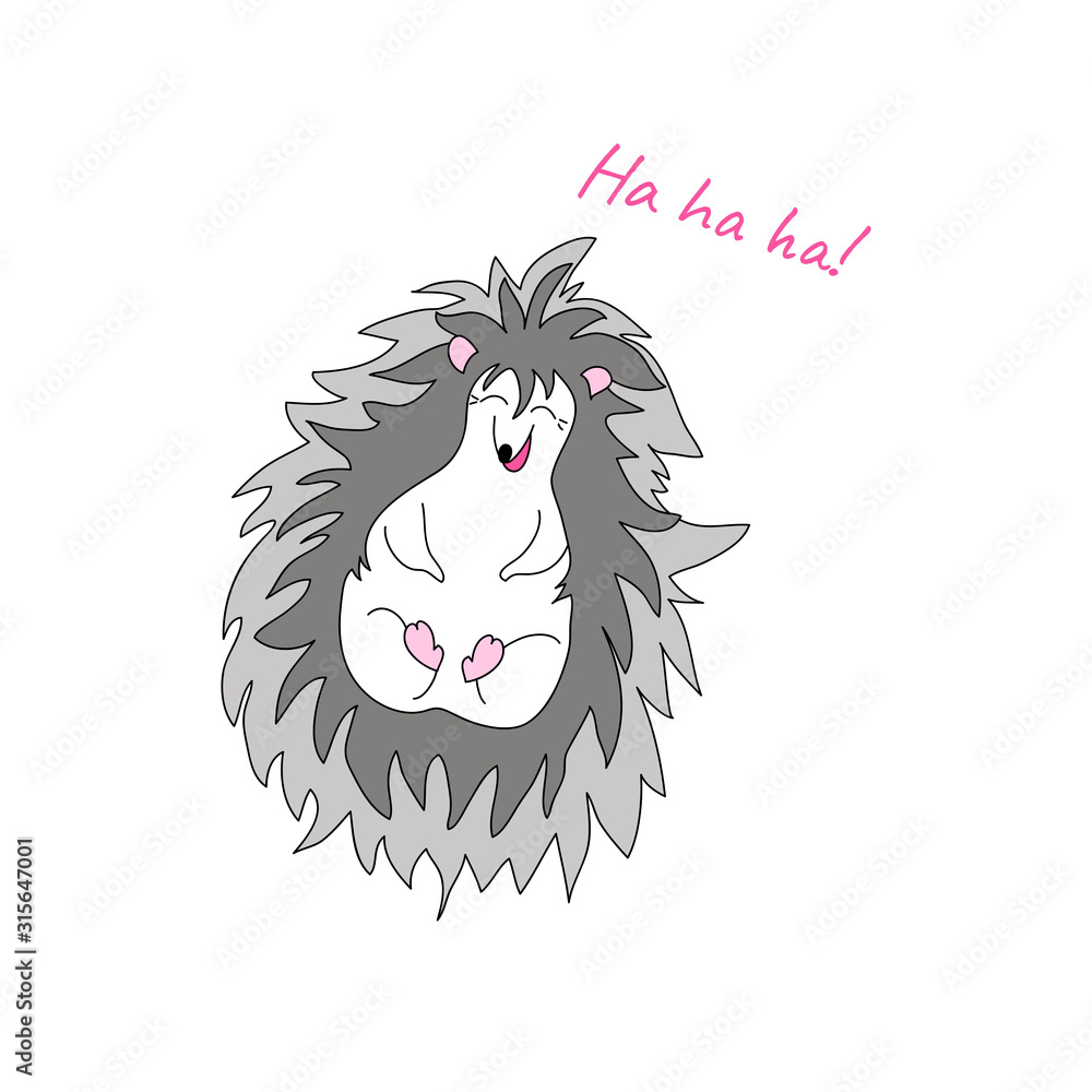 vector laugh smiling hedgehog animal hahaha word on white childish ...