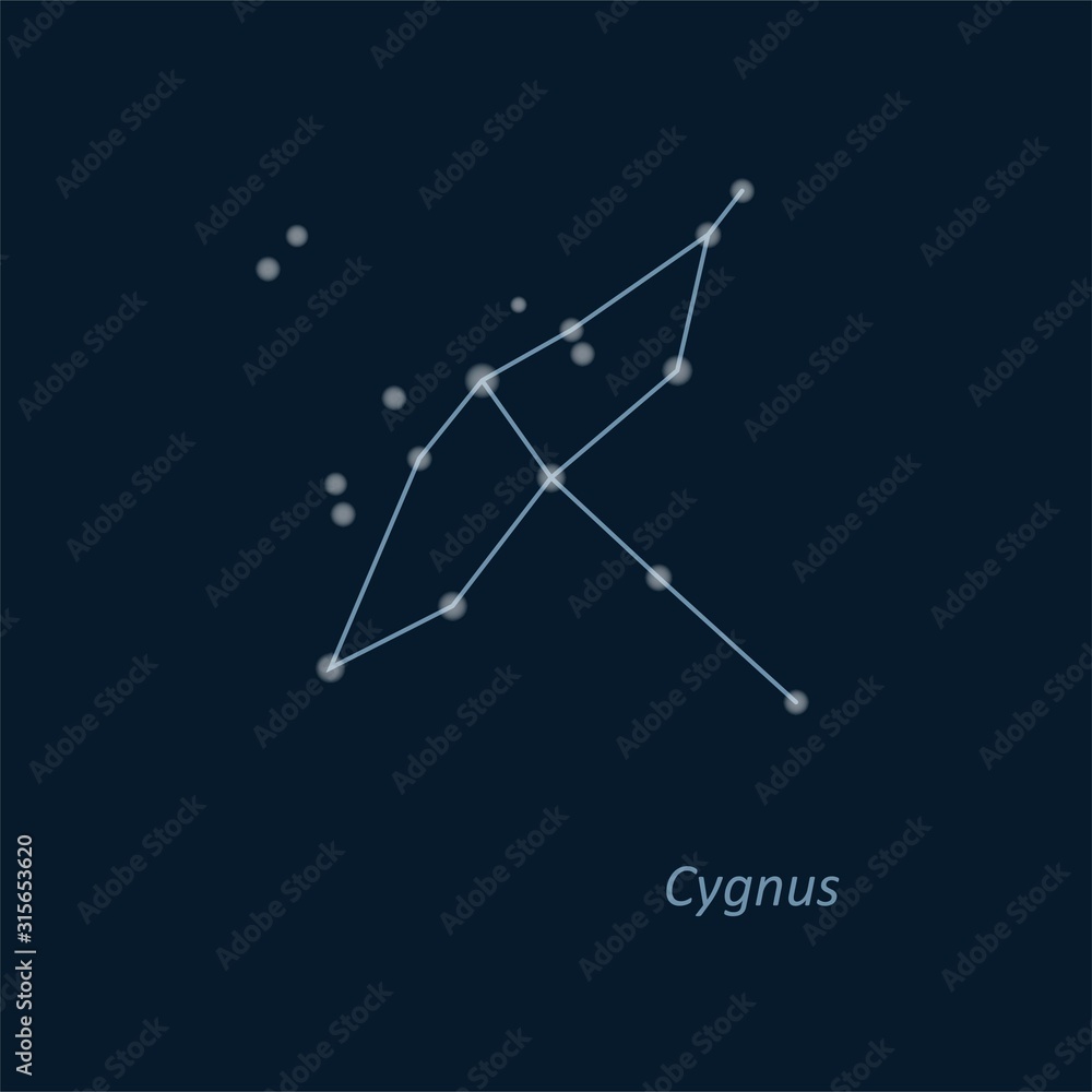Science astronomy, star chart on deep blue background. Cygnus ...