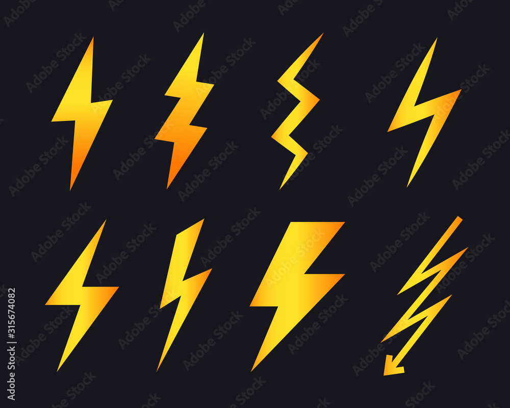 Set of Vector Lightning icons. Simple flat symbol Lightning bolt ...