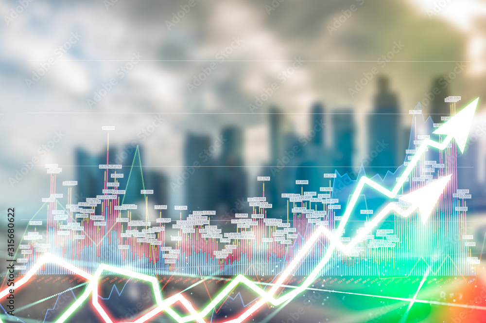 Stock market digital graph chart on LED display concept. A large ...