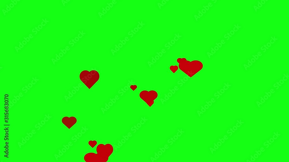 Red heart symbol animation falling on green screen background in 4k ...