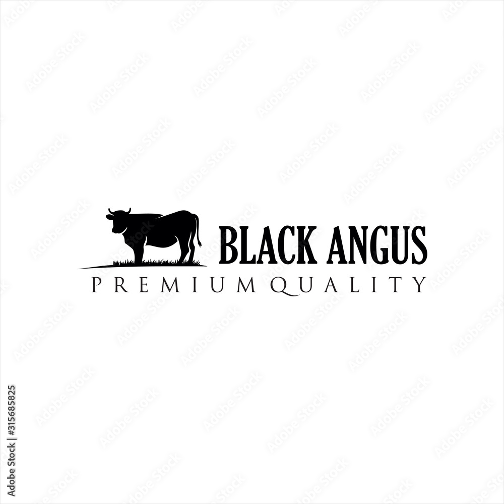 Retro Vintage Cattle Angus Beef Emblem Label logo design vector, Angus ...