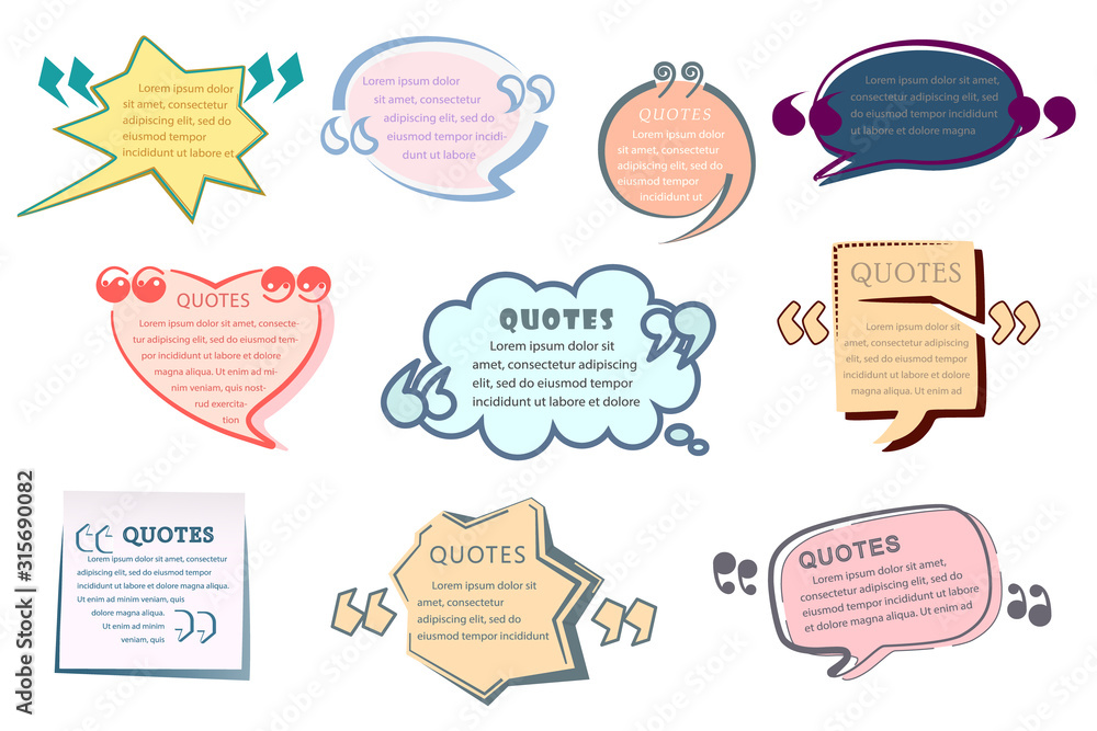 Quotes bubbles vector templates of different font and shape styles and ...